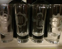 fallout 4 launch party etched 1.5 oz shot glasses shooters vault boy ...
