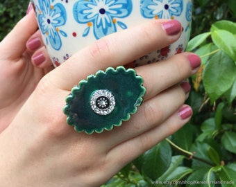 Oval ceramic ring statement ring statement by KerenOrHandmade