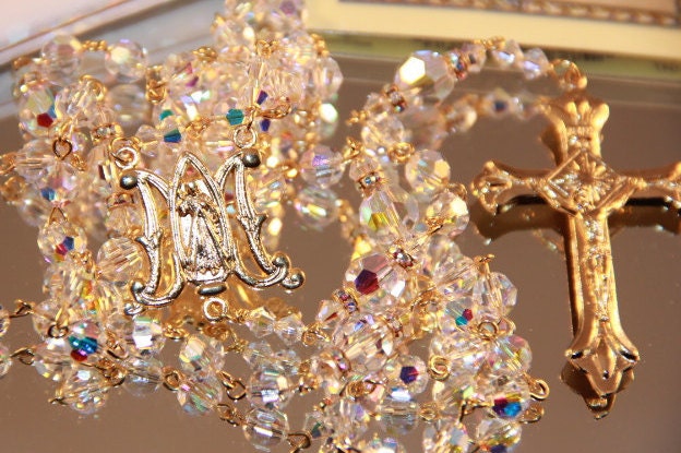 Catholic Swarovski AB Crystal Rosary in by AnnSennottCreations