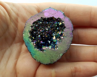 Titanium Rainbow Geode Raw Cluster Pendant by MakeBeautifulJewelry