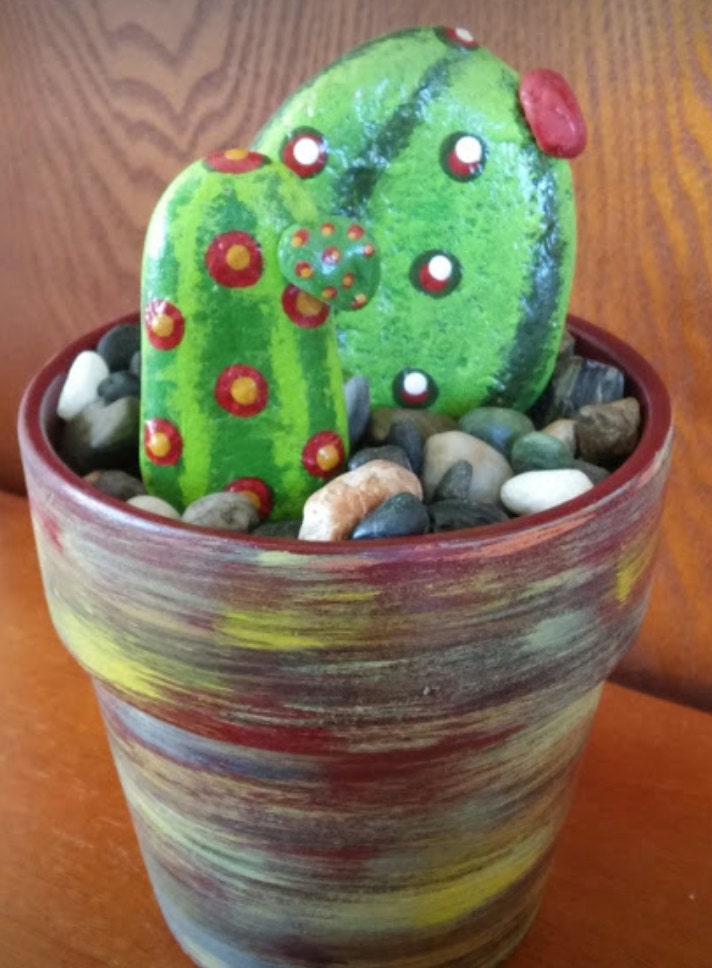 Hand painted Rock Art CACTUS Rocks with hand by CrawfordBunch