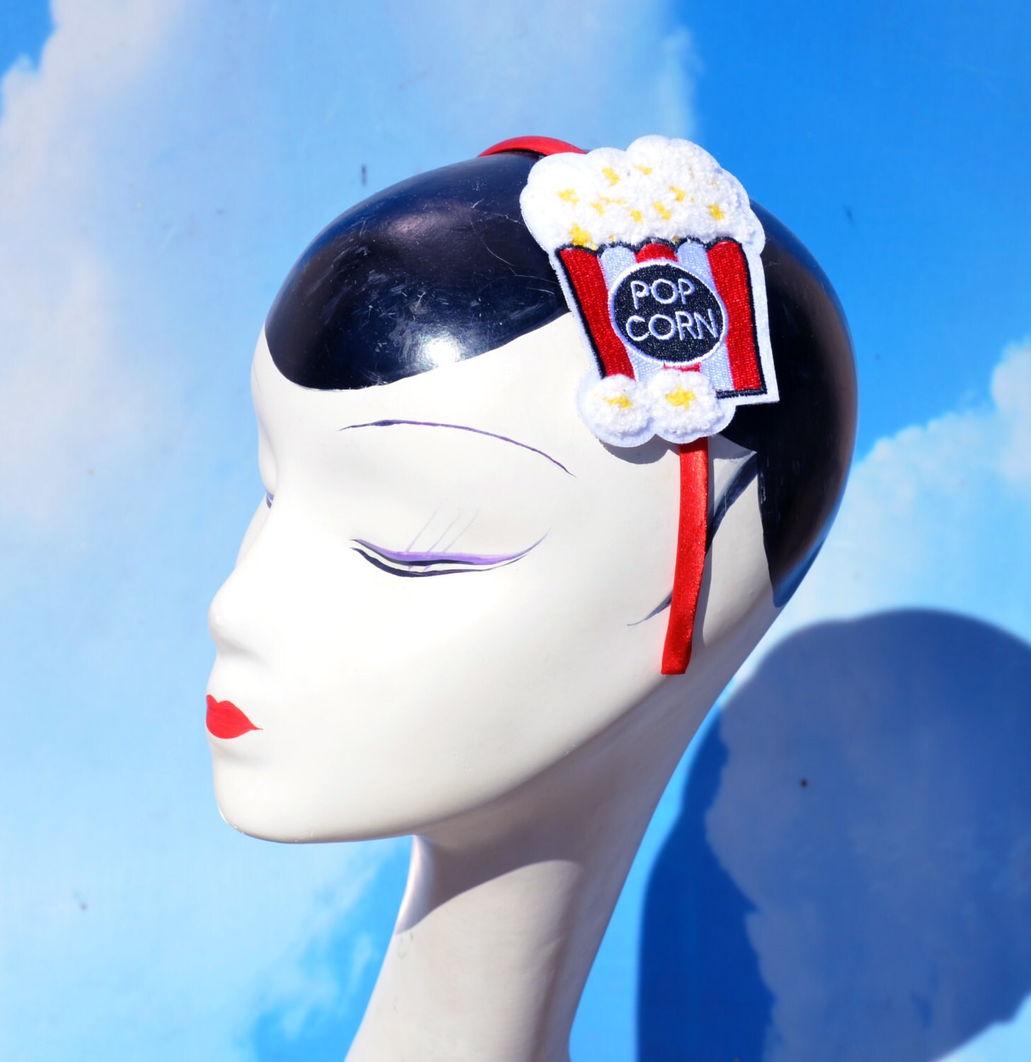 Popcorn Box Red and White Striped Headband Movie Pinup