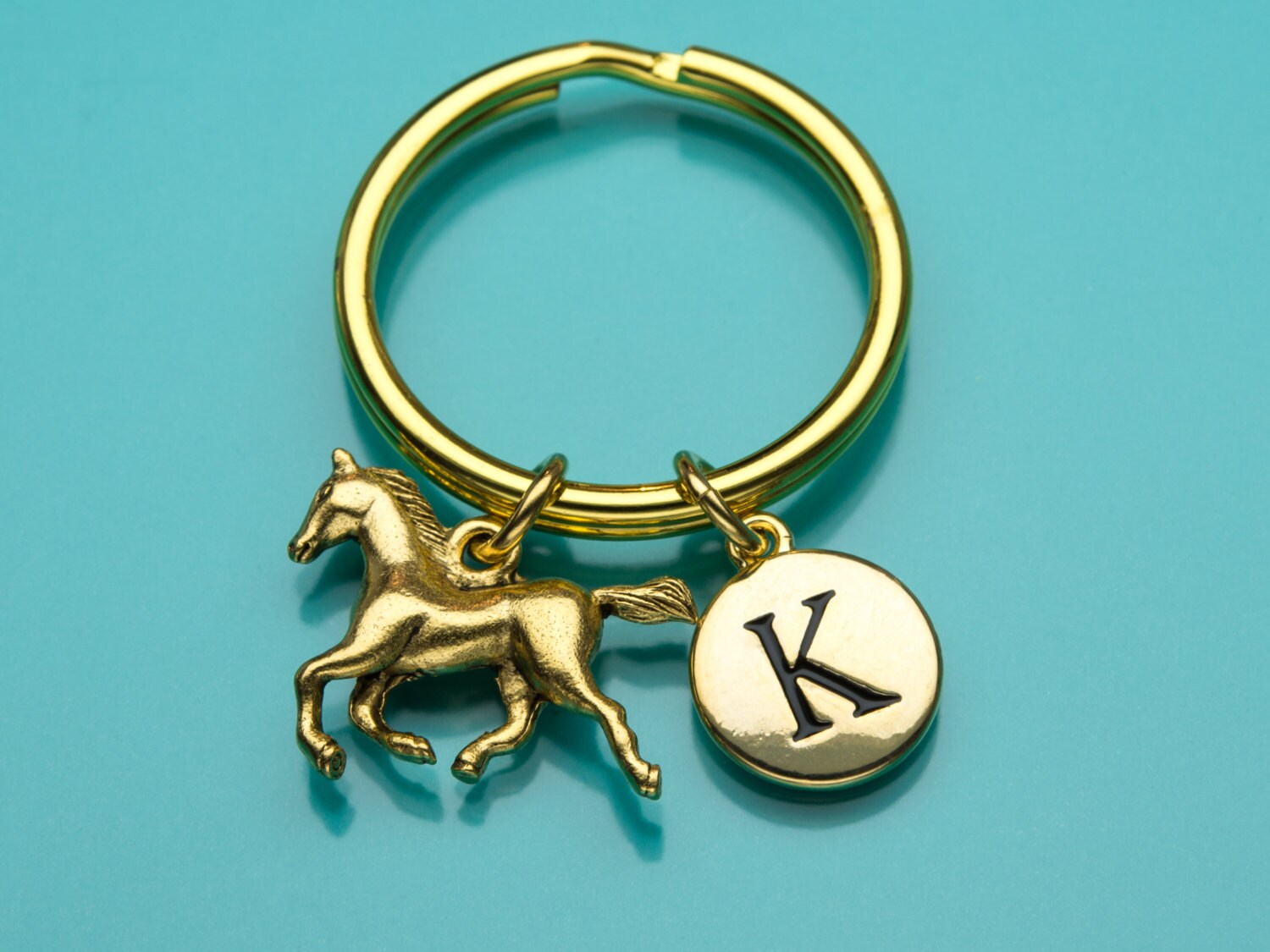 Horse Keychain Running Horse Gold Key Ring Equestrian Charm