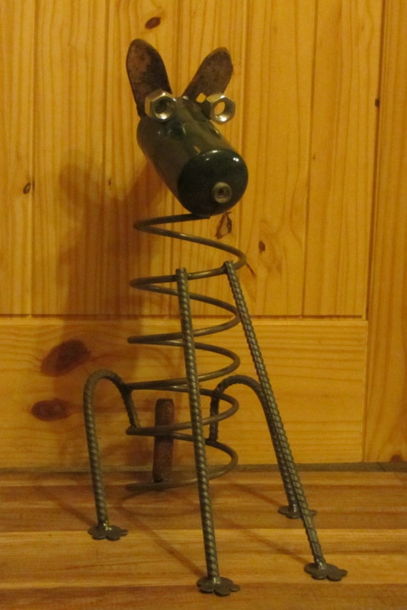 Rustic Metal Dog Sculpture Re purposed and Recycled Metal Art