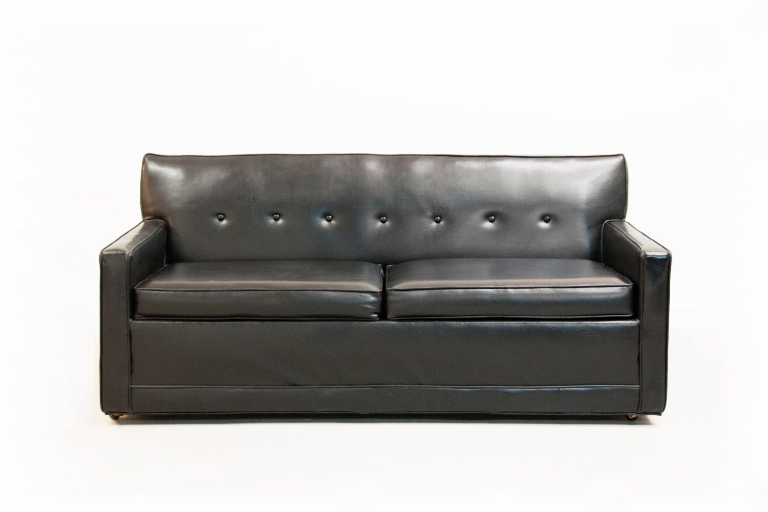 Mid Century Modern Sofa with Pull Out Bed – Black Naugahyde – Sleeper ...