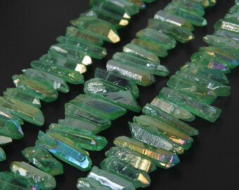 Rough Cyan Quartz Rock Crystal Graduated Stick Points by Jaylagems