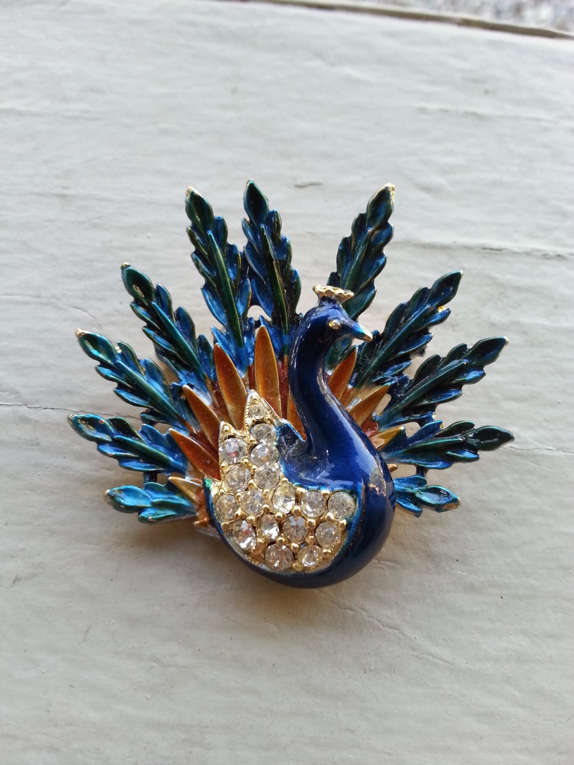 Vintage Signed Art Beautiful Gem Blue Peacock Pin – Haute Juice