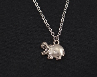 Hippo Necklace with tiny friend Bird Necklace Animal Necklace