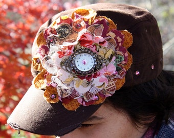 Tattered Flowers Hat Shabby Chic Distressed by DryGulchFunkeyJunk