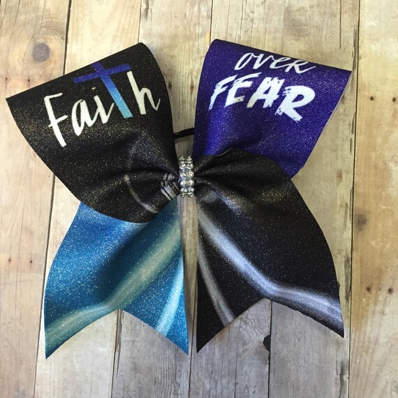 Cheer Bow Faith Over Fear Faith Black and Teal Bow Black
