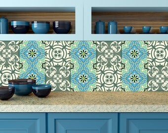 Tiles Decals Set of 8 Tiles Stickers mixed BLUE Antique