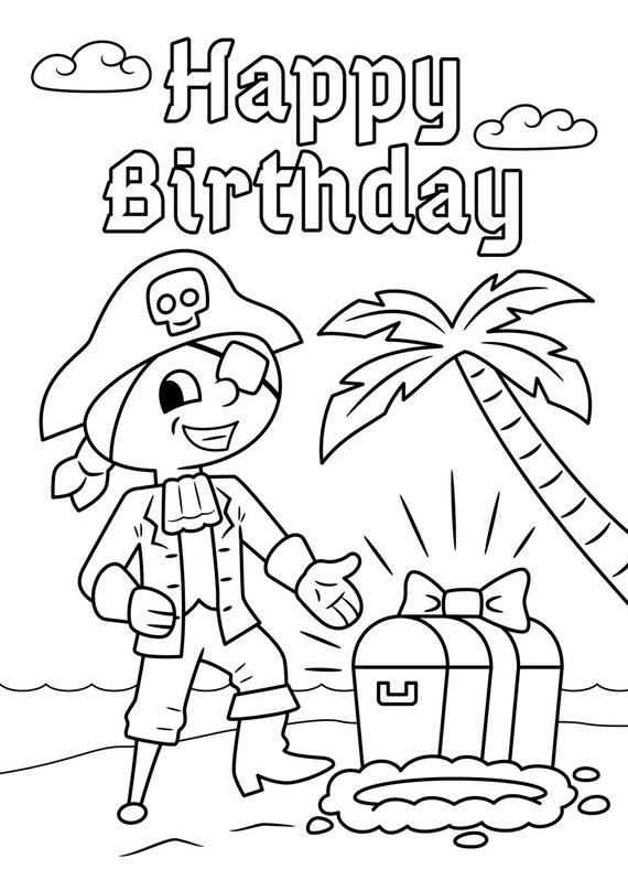 Items similar to Pirate boy's birthday coloring card on Etsy