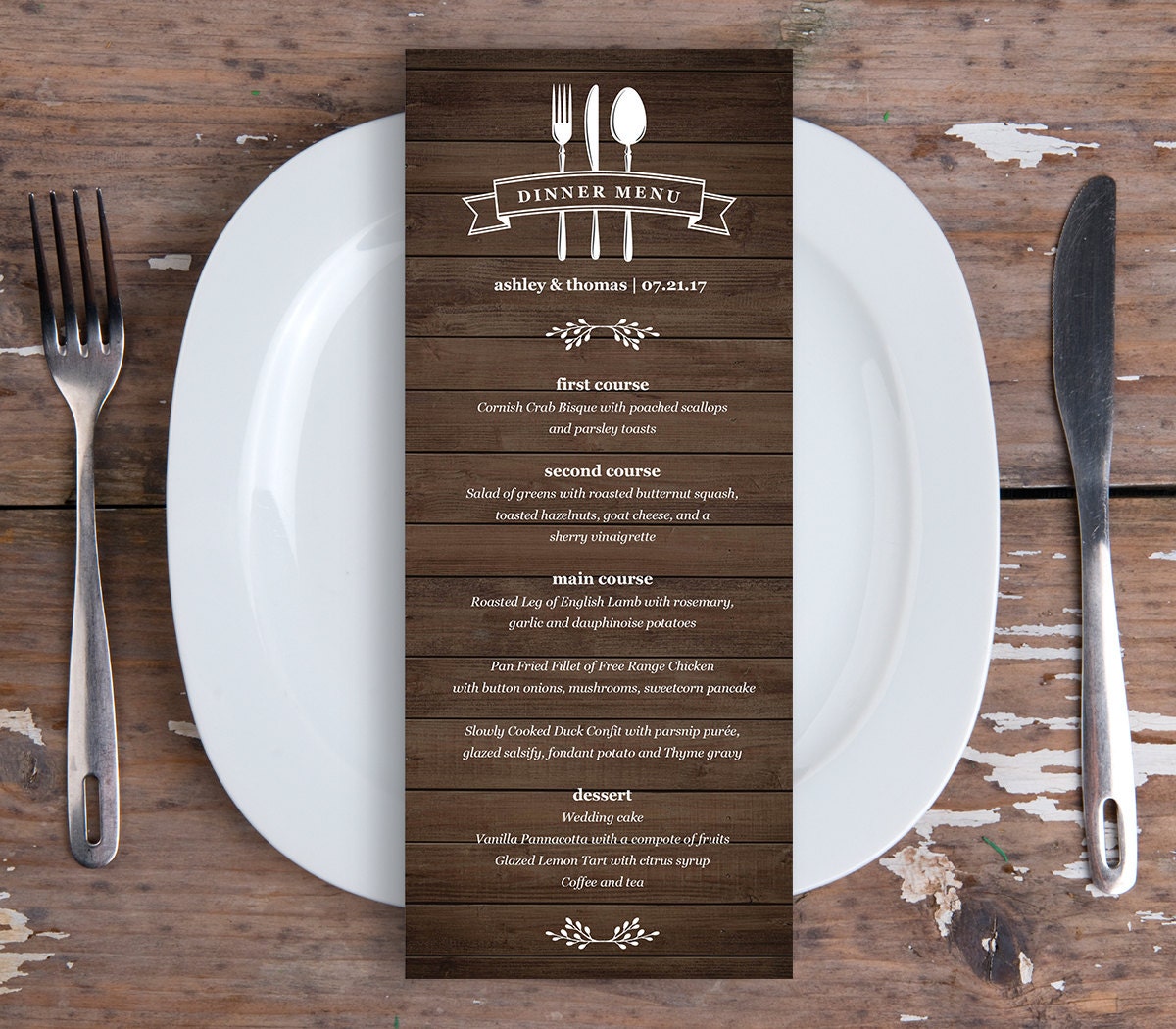Dinner Menu Card Template Printable Wedding Menu INSTANT