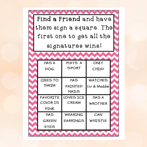 Signature Bingo Sweet Sixteen Party Game Teenage Party Signature Bingo Sweet Sixteen Party Game Teenage Party