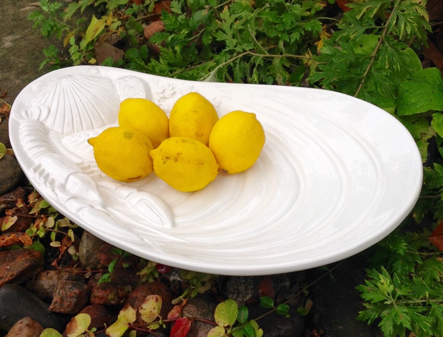 FREE SHIPPING..Vintage Unique Italian Large White Pottery Oyster/Clam ...