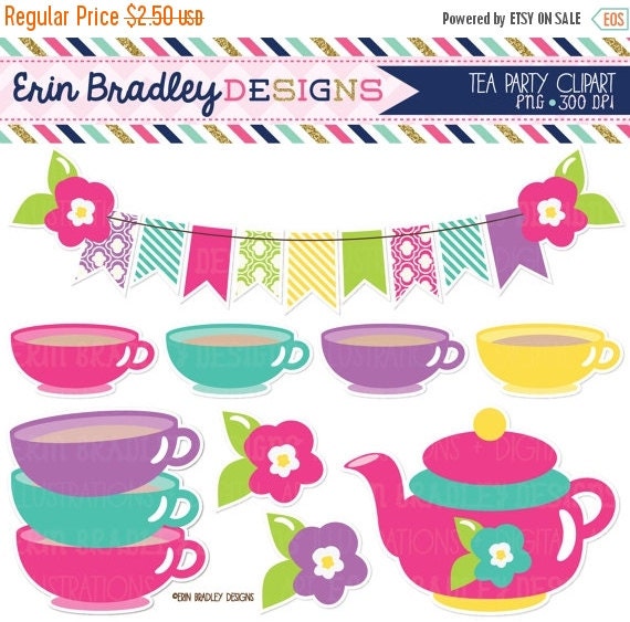 SALE Tea Party Girls Clipart Graphics by ErinBradleyDesigns
