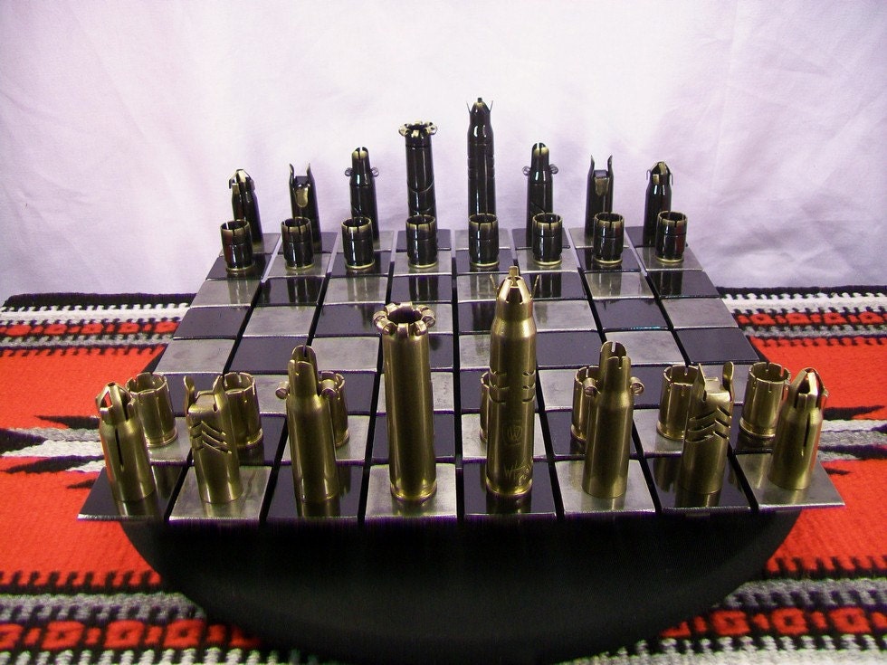 50 CALIBER BULLET shell chess set with steel board by OldeWorldCC