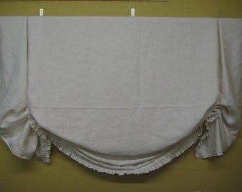 White Linen Ruffled Balloon Shade-Fixed Balloon by cottageandcabin