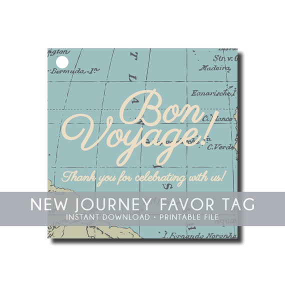 Travel Favor Tag - Bon Voyage Map for Bridal Shower Baby Shower, or ...