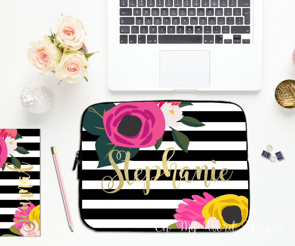 Personalized Laptop Sleeve Water Color Flowers Laptop