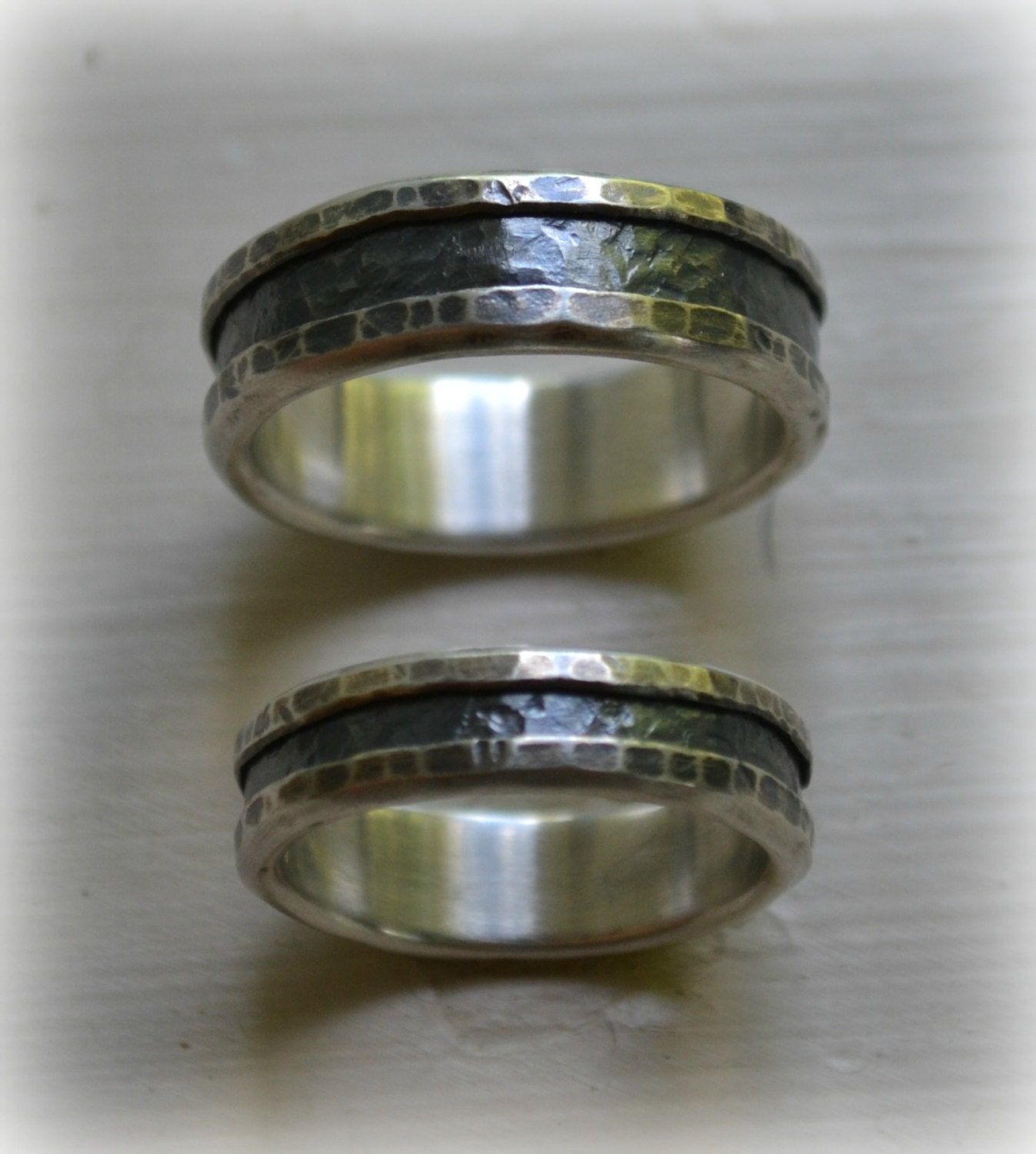 rustic silver wedding ring set handmade artisan by MaggiDesigns