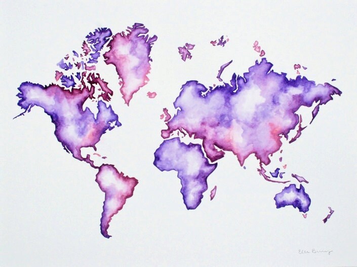 Purple World Map by ElleBenageDesign on Etsy