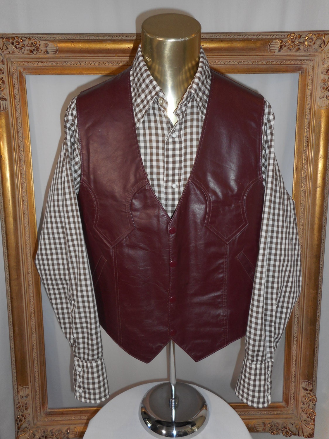 Vintage Brown Leather Western Style Vest Size 48
