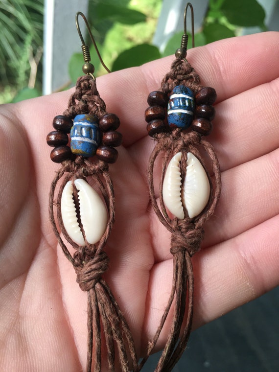 Wood Beaded Earrrings Hemp Jewelry Boho Style Earrings Hemp