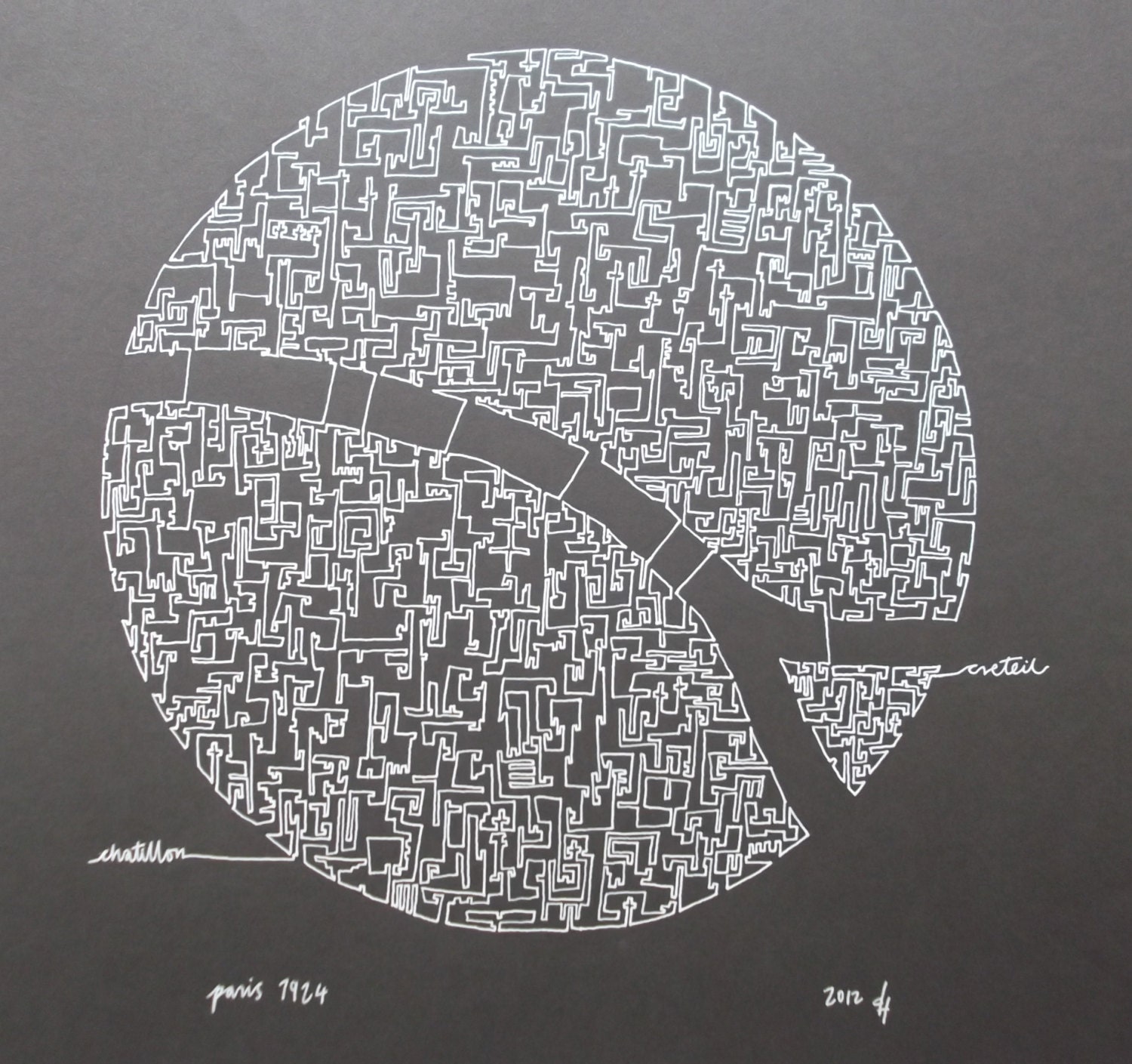Paris olympic city abstract map drawing