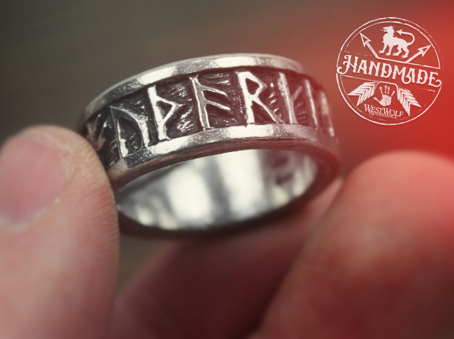 Viking Rune Ring US Sizes 9-13 in Sterling Silver or Pewter