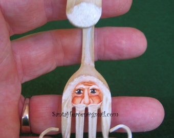 4 Curly Fork Santa Claus Painted Christmas Ornament by SantaHeaven