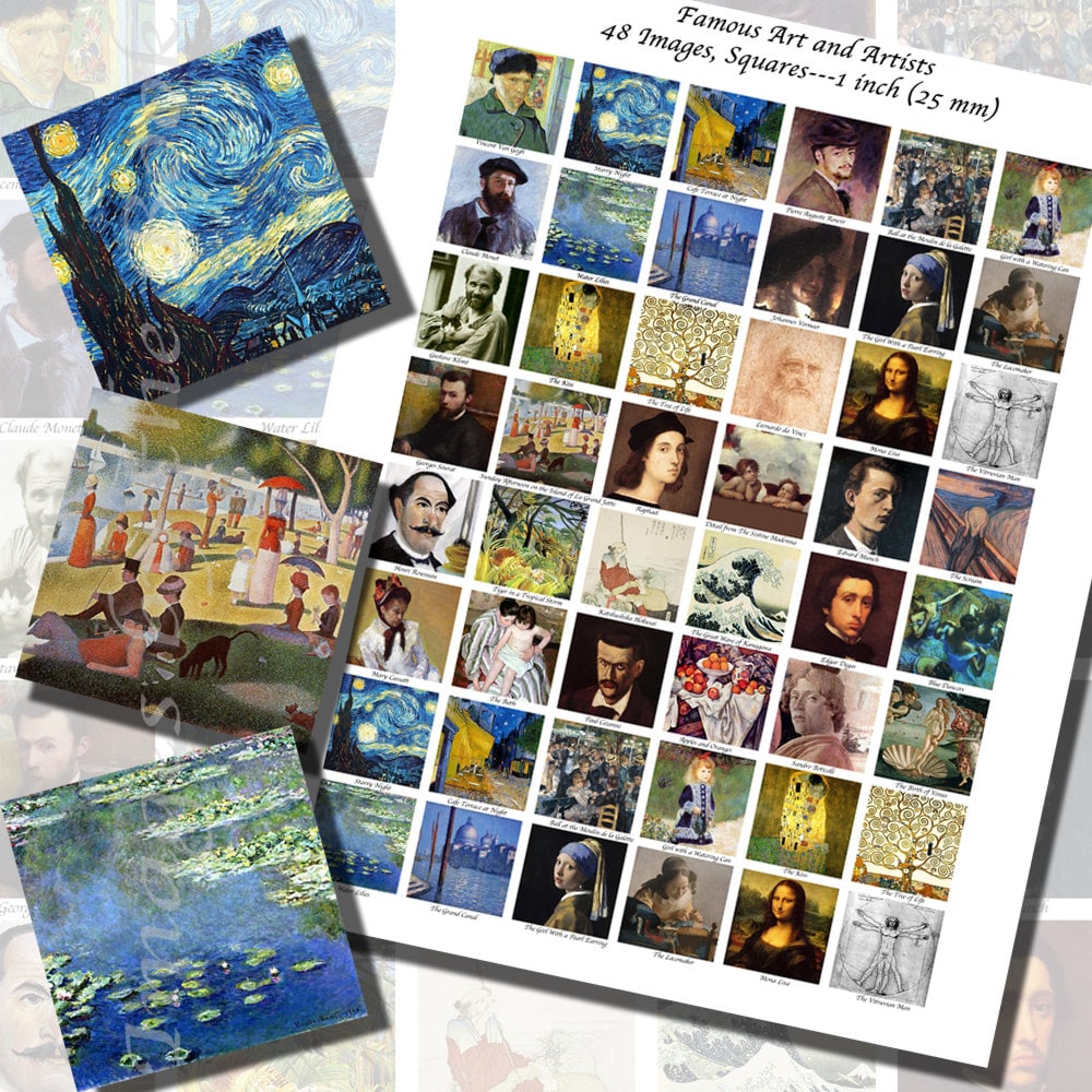Famous Paintings and Artists Printables ONE INCH SQUARES 25