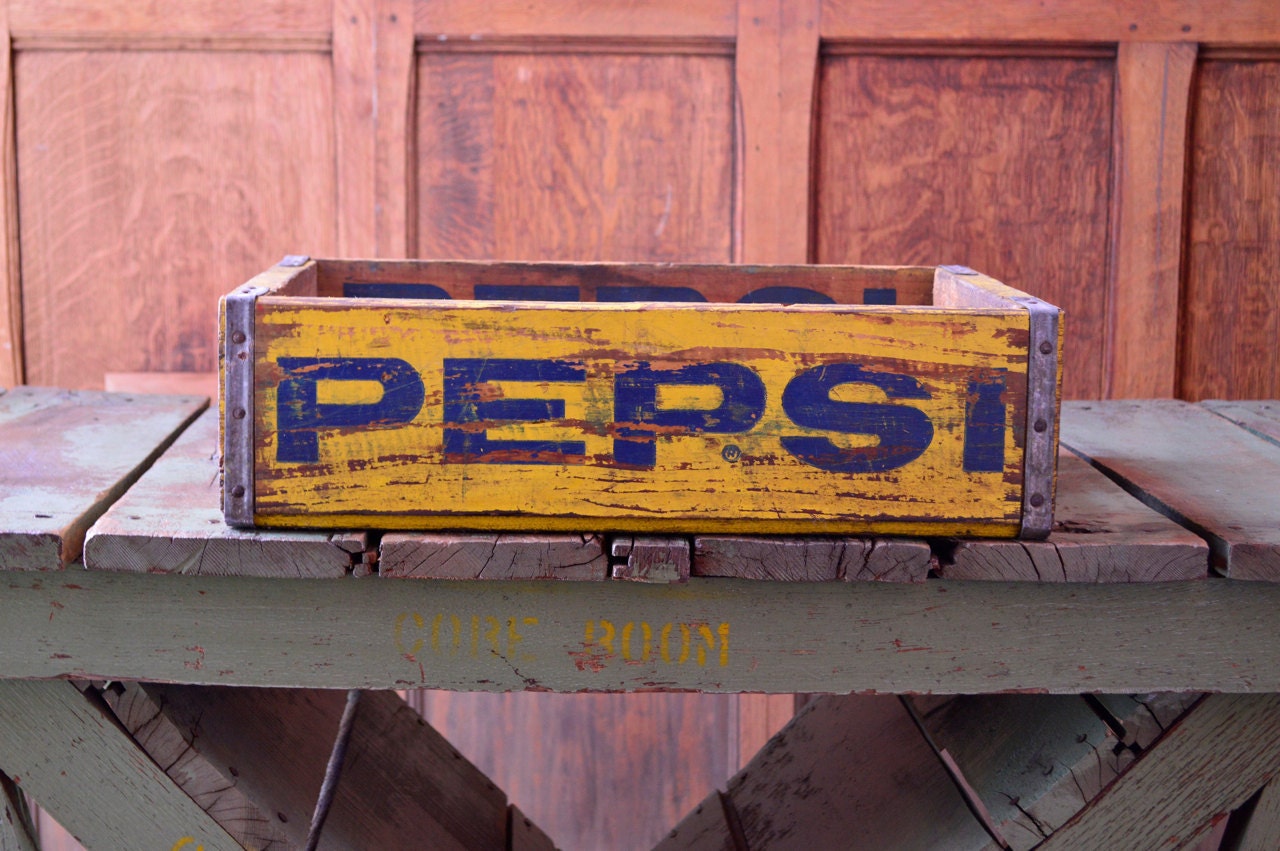 Rustic Wood Pepsi Crate, Vintage Pepsi Crate, Yellow And Blue Pepsi ...