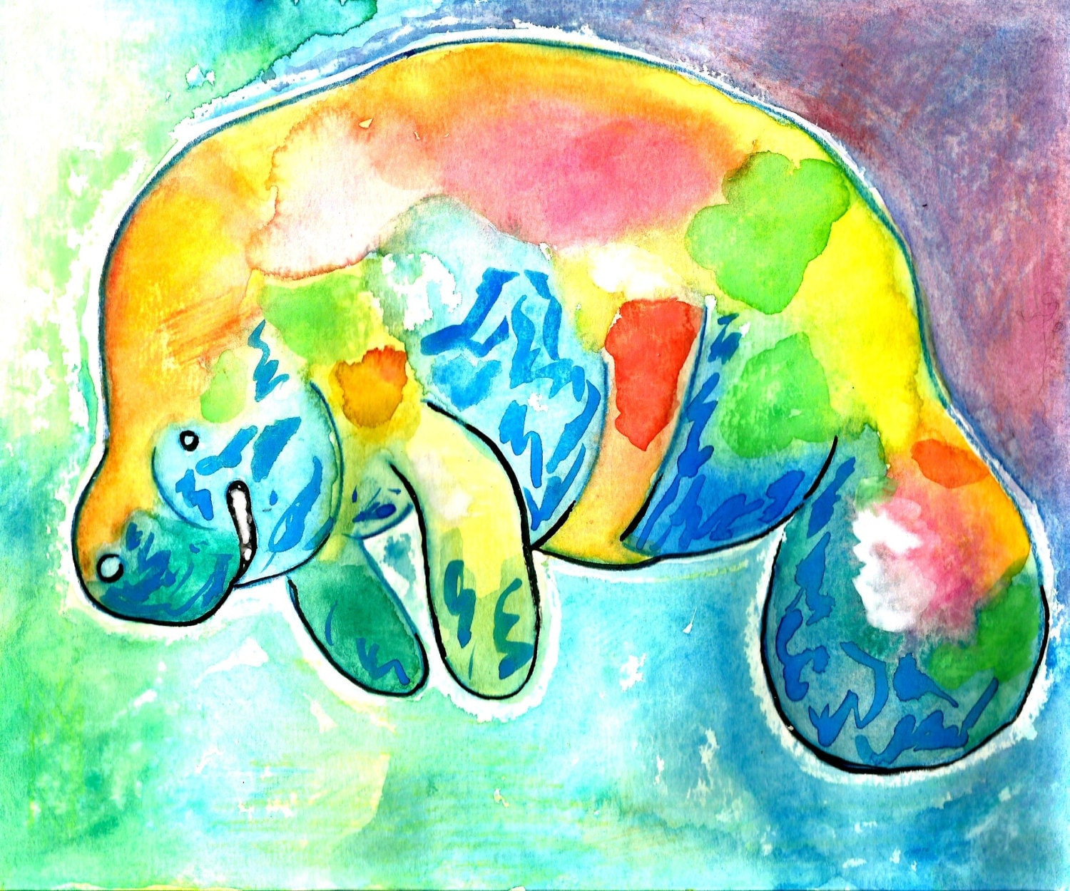 MANATEE ART manatee gifts colorful rainbow by StickyKitties
