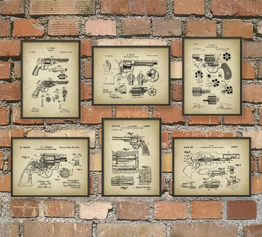 Ultimate Revolver Gun Patent Print Set of 6 Revolver Patents