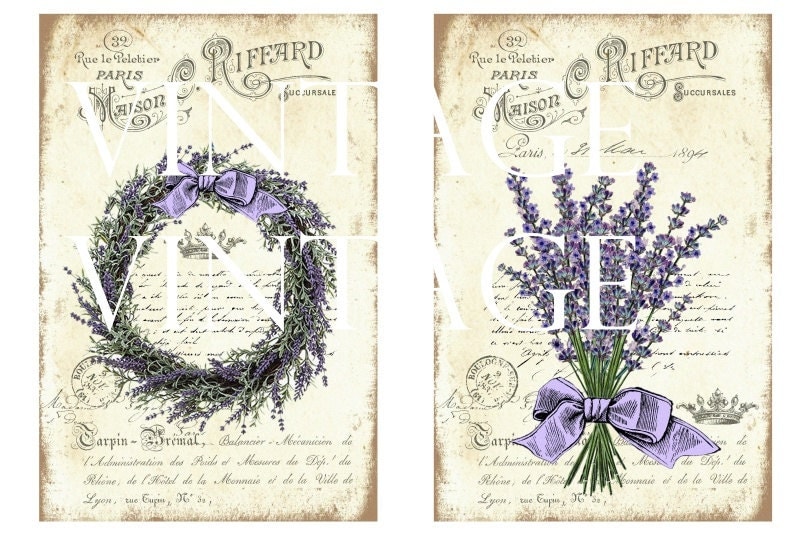 French Lavender Wreath Provence Labels Herbs 6 x 4 inch