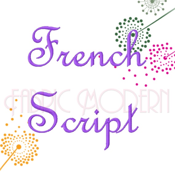 FRENCH SCRIPT Embroidery Font Design 2 inch upper and lower