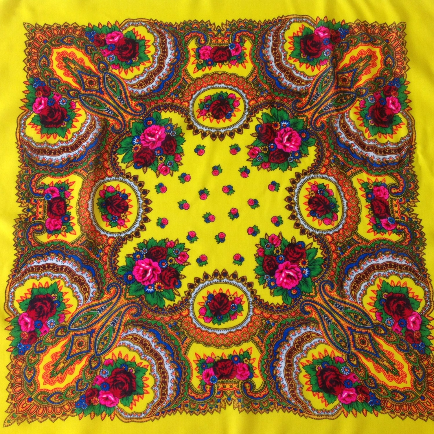 Neon Yellow Floral scarf Russian Scarf Gift for