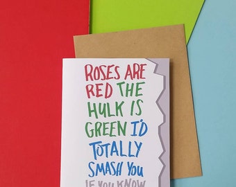 Items similar to Valentines Day Card | Roses Are Red Funny Poem | Hand ...