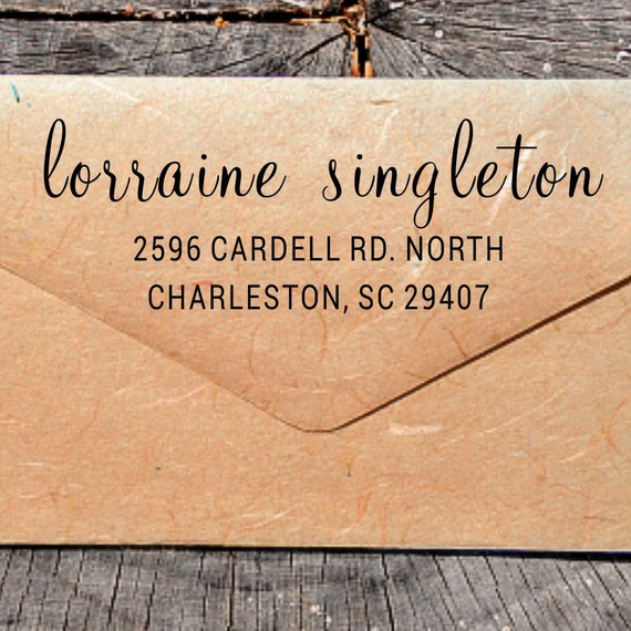 Cursive Font Stamp with Address Handwritten Return Address