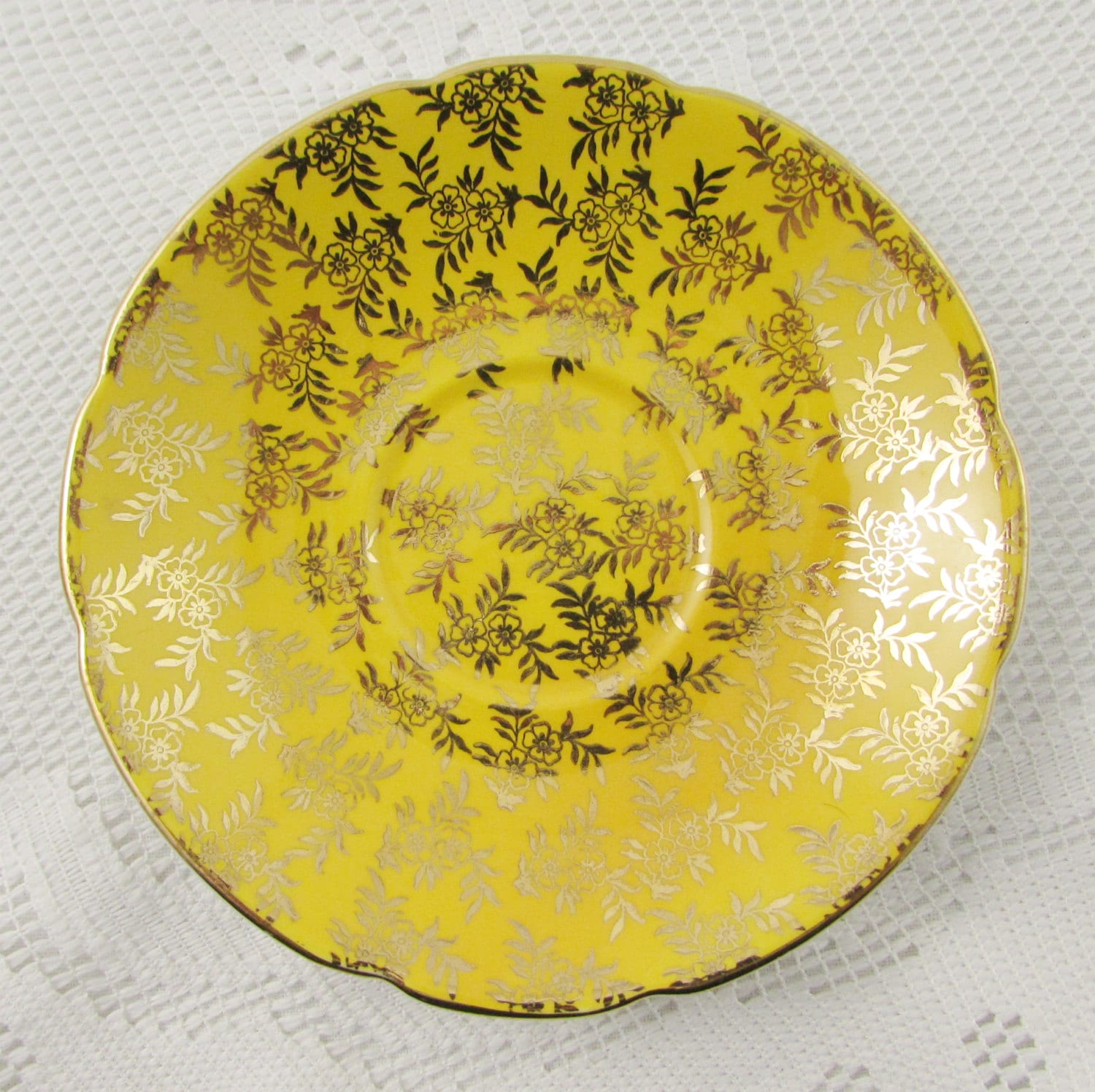 Royal Stuart Yellow Tea Cup and Saucer with Gold Chintz and