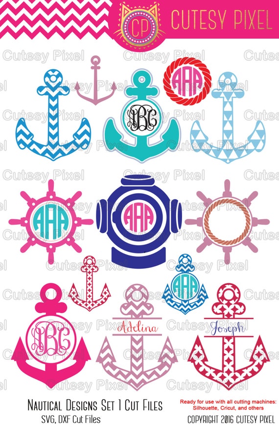 Nautical Monogram Frames Svg cutting file, anchors Designs SVG, DXF ...