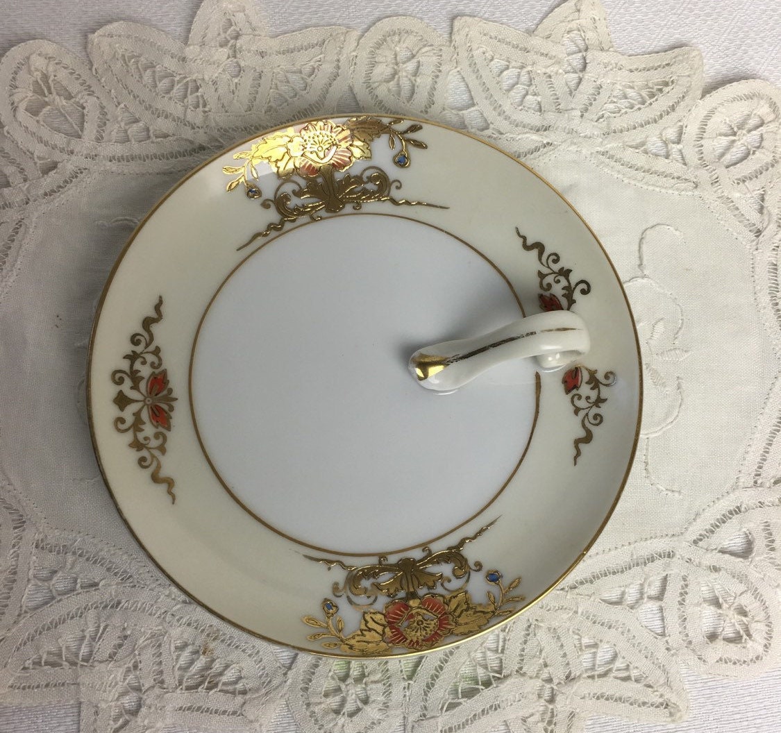 Noritake Red Mark Nippon Porcelain Handle Plate Tray Gold