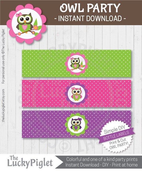 OWL PARTY Water Bottle Labels Owl Party Decorations Owl