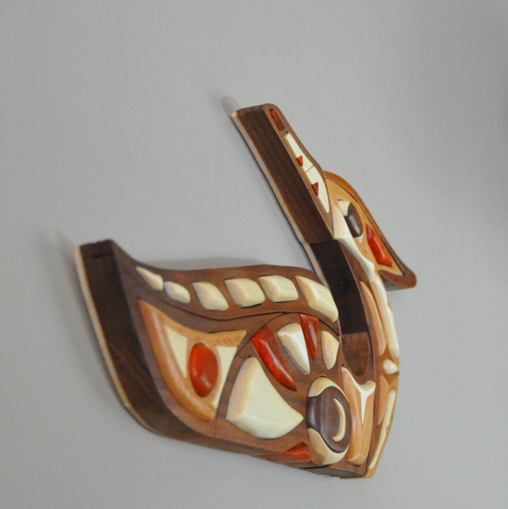 Handmade loon decorative wood intarsia piece Native American