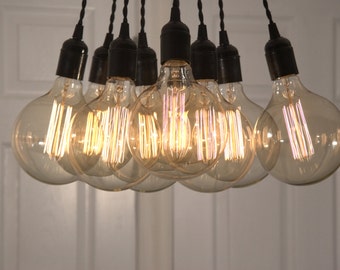 4 ft Rustic Beam Edison Bulb Chandelier With Vintage Barn