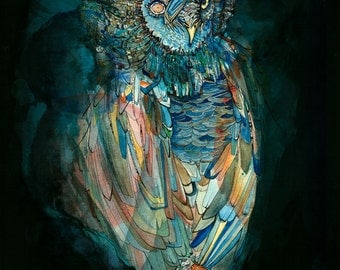 Illustration & Glass by Tracy Bull by HappyOwl on Etsy