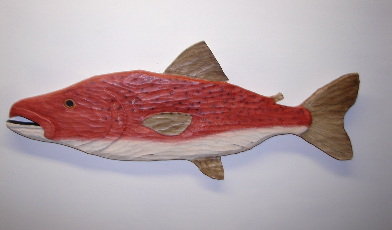 Wooden Fish Salmon hand carved wood carving