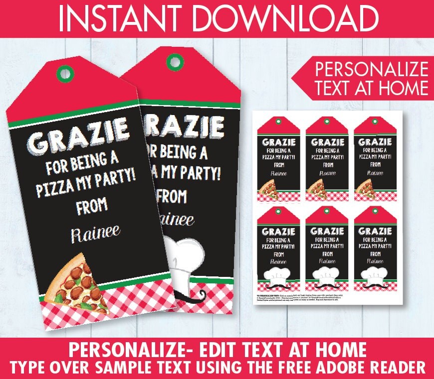 Pizza Party Favor Tag Thank You Tag Pizza Gift Tag Pizza