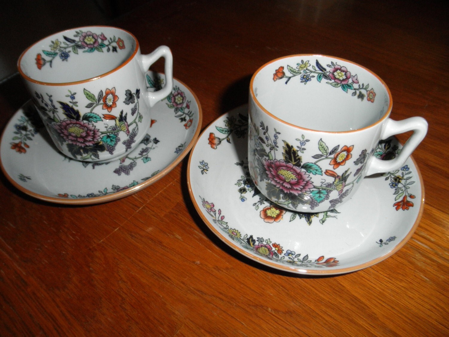 Pair of Vintage Copeland SPODE Demi Cups and Saucers, Colorful Flowers ...